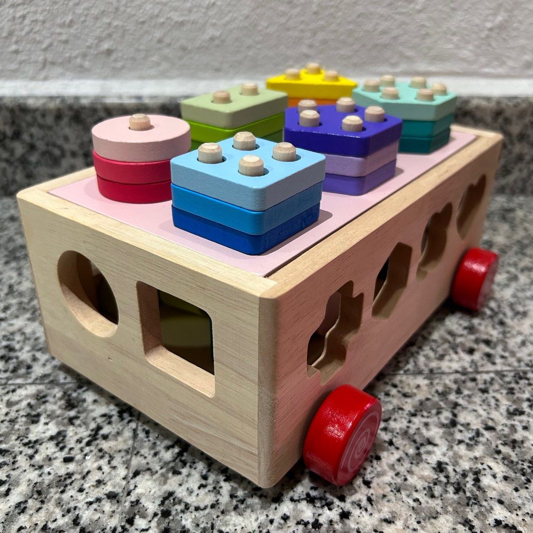 Wooden Montessori Shape Sorting Car Educational Toy, Babies & Kids ...