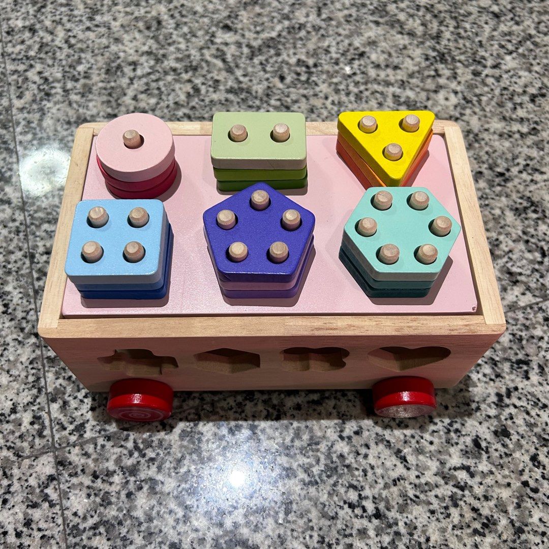 Wooden Montessori Shape Sorting Car Educational Toy, Babies & Kids ...