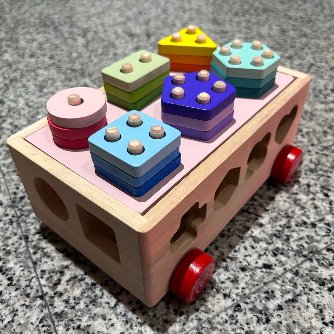 Wooden Montessori Shape Sorting Car Educational Toy, Babies & Kids ...