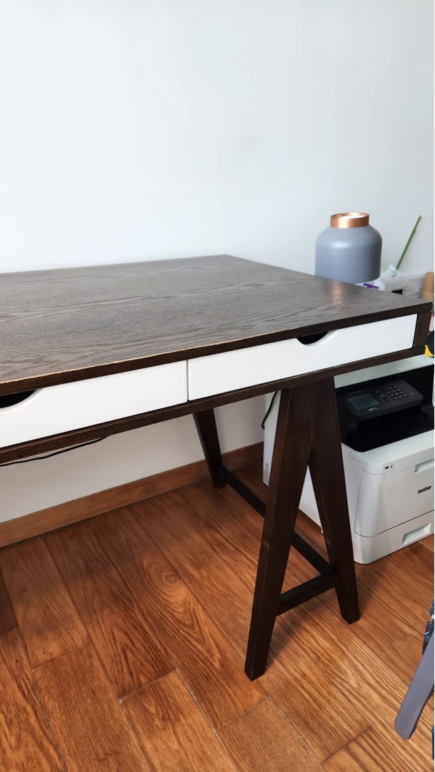 Solid dark brown wood work desk, Furniture & Home Living, Furniture ...