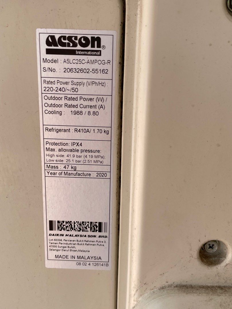 2.5hp Acson ceiling cassette R410A, TV & Home Appliances, Air Conditioners & Heating on Carousell