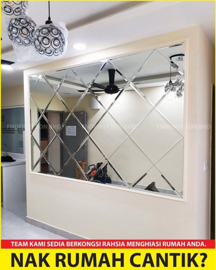 4ft(h) x 6ft(w) DIY Clear Mirror Diamond Design, Furniture & Home ...