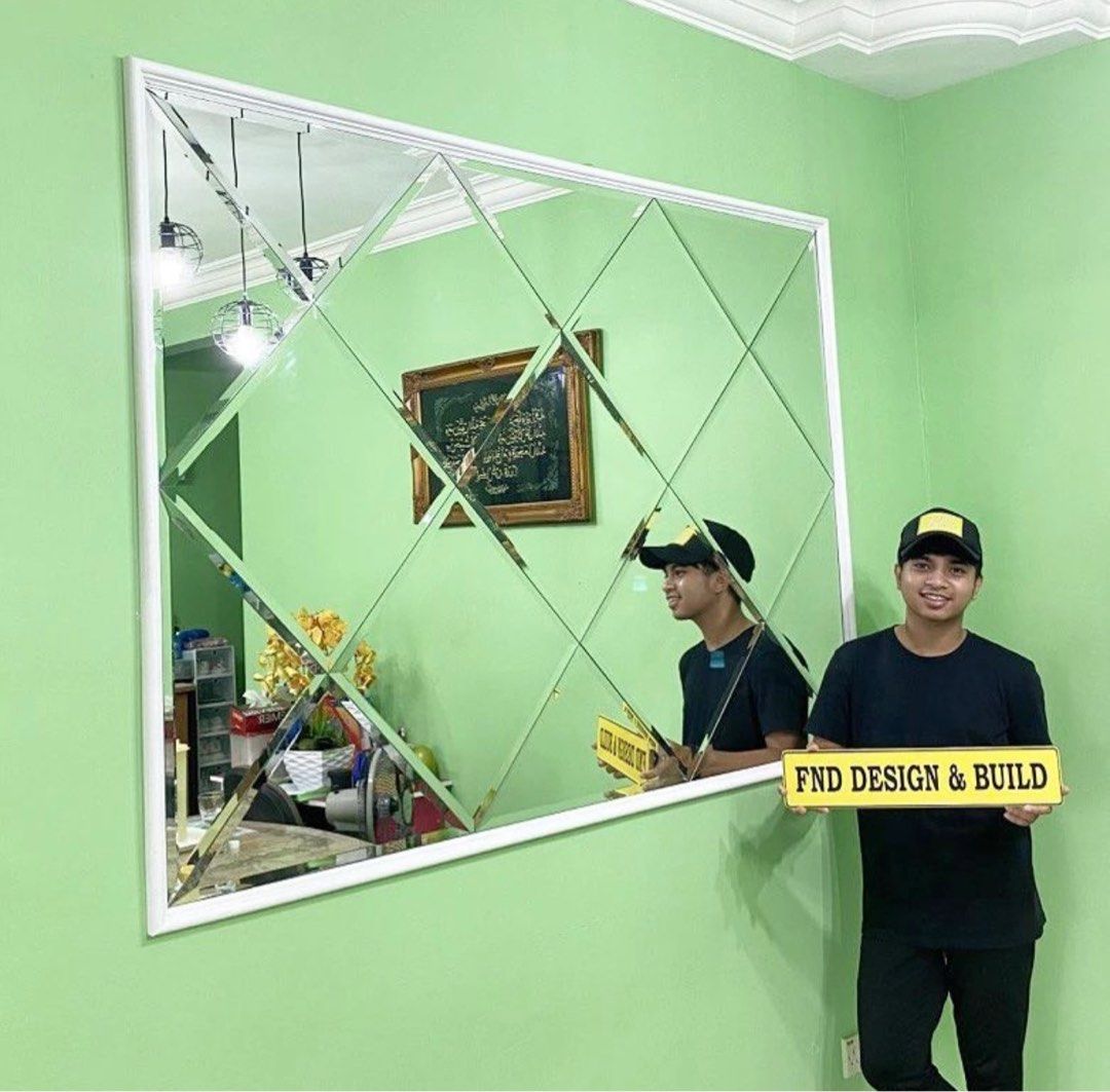 4ft(h) x 6ft(w) DIY Clear Mirror Diamond Design, Furniture & Home ...