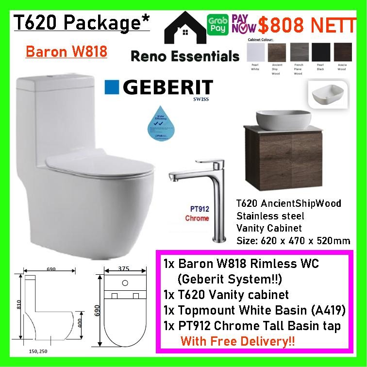 Baron W818 Toilet bowl top mount basin vanity cabinet, Furniture & Home ...