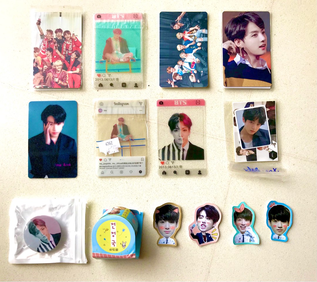 BTS JUNGKOOK ASSORTED MERCHANDISE SET: Contains photocards, stickers, temporary tattoos and pop ...