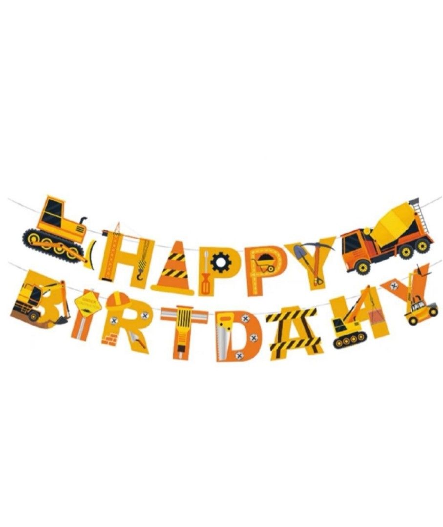 Construction Excavator Vehicle Truck Happy Birthday Cake Topper Worker ...