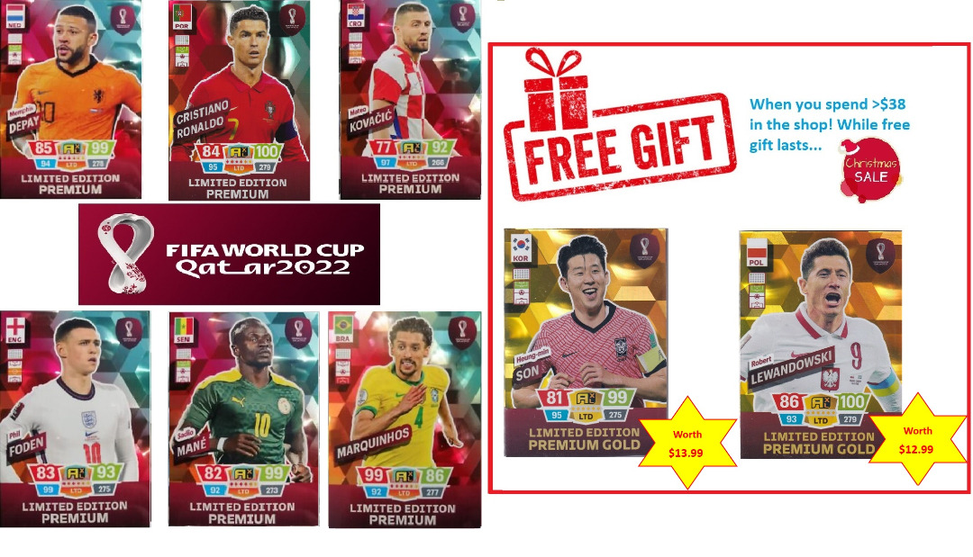 FIFA World Cup 2022 Panini Limited Edition Premium Cards (All 6 cards ...