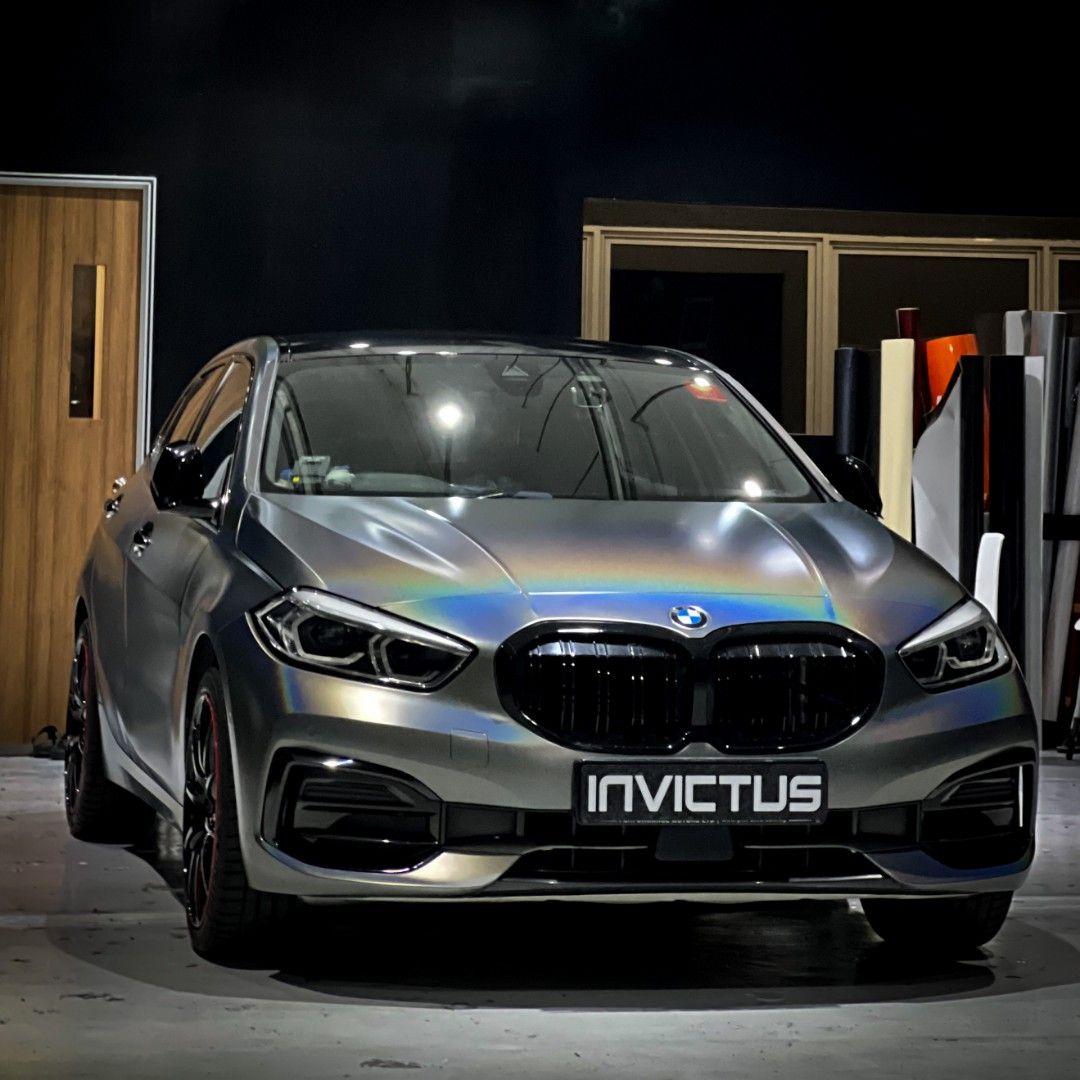 Full body vinyl wrap - bmw f40 | satin holographic grey, Car ...