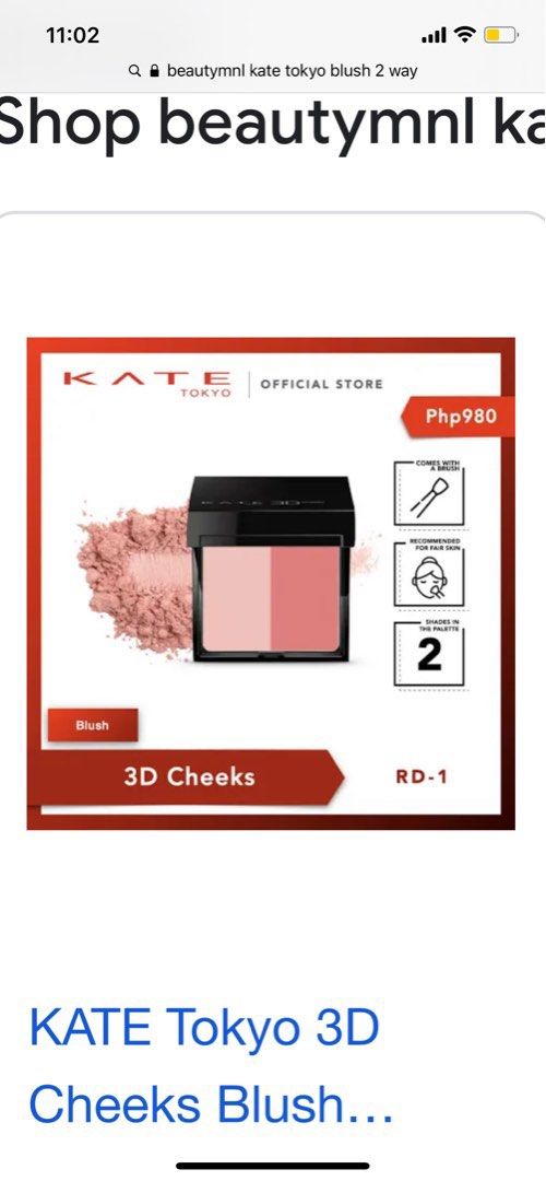 Kate Tokyo 3D Cheeks Two Tone Pink Blush with Brush, Beauty & Personal ...