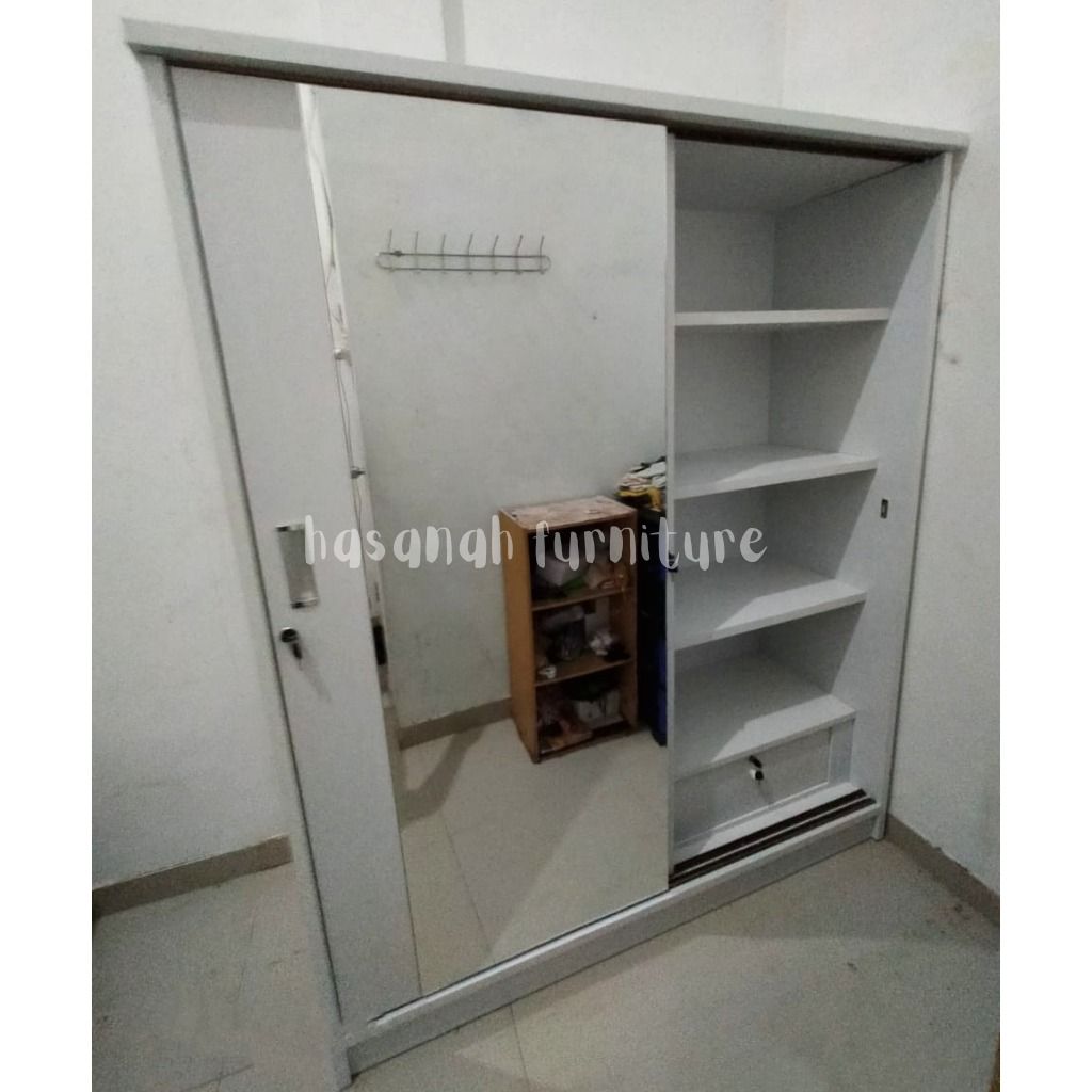 Lemari pakaian sliding door 2 pintu full cermin handle modern minimalis ...
