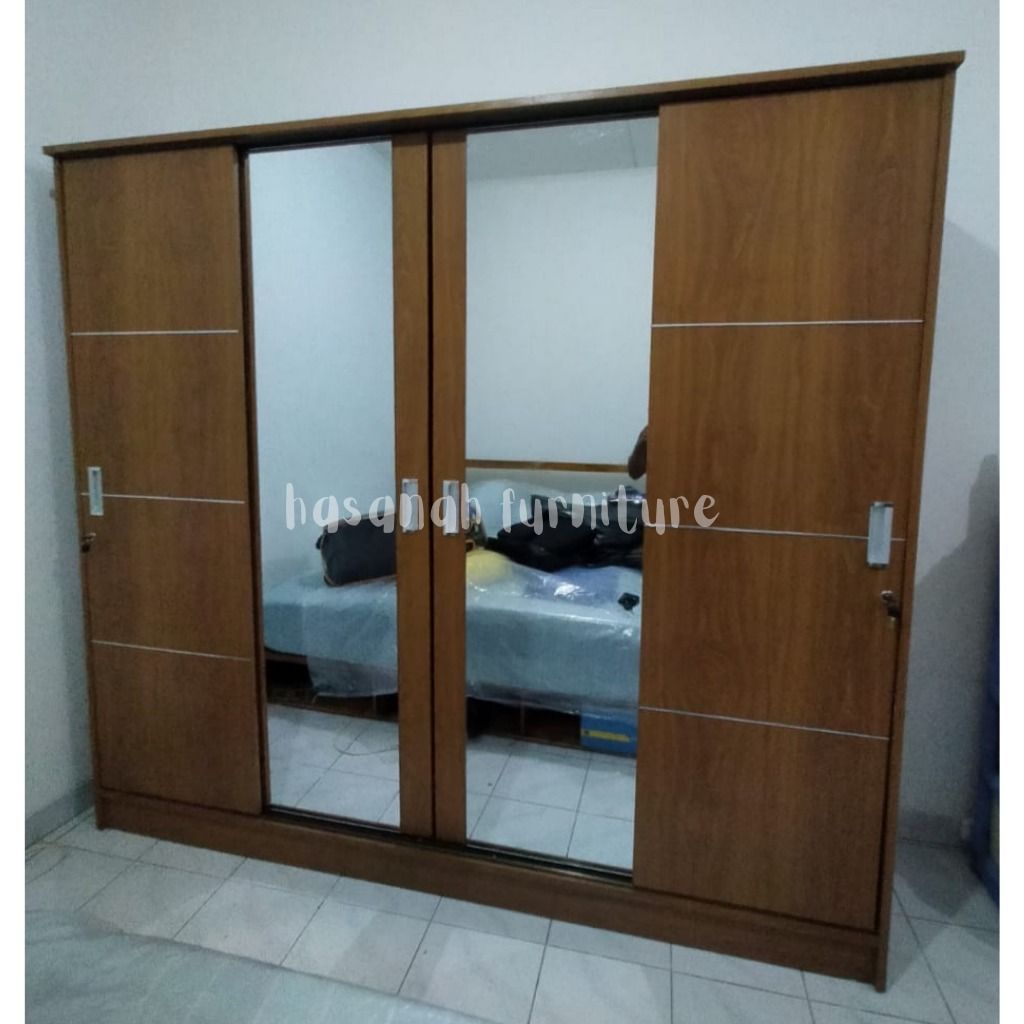 Lemari pakaian sliding door 4 pintu kaca minimalis modern model mewah murah, Perabotan Rumah di ...
