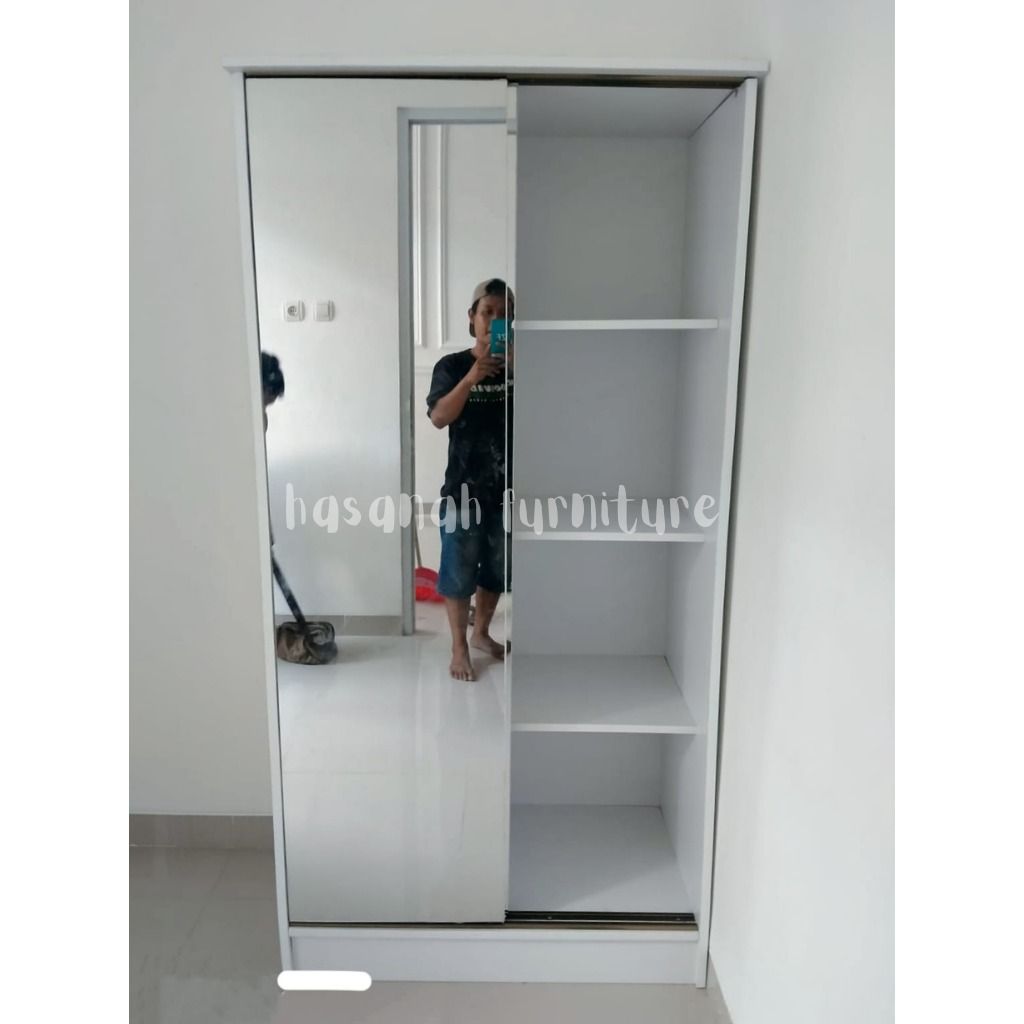 Lemari sliding door 2 pintu full cermin frameless modern minimalis ...