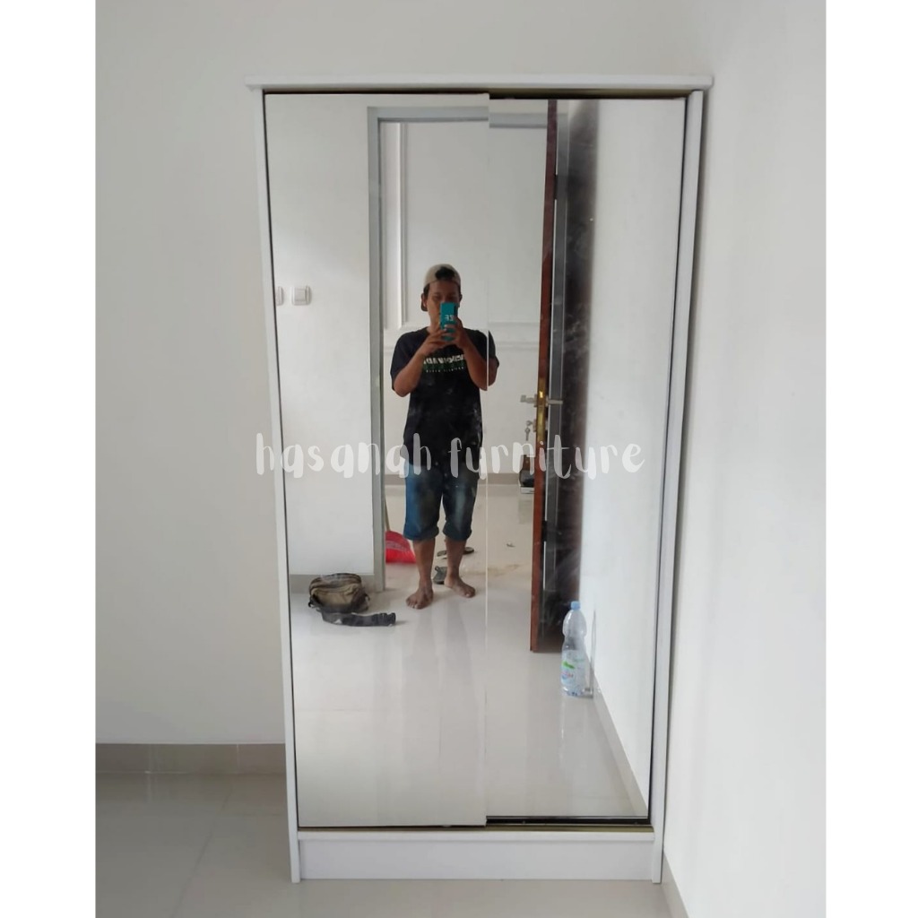 Lemari sliding door 2 pintu full cermin frameless modern minimalis ...