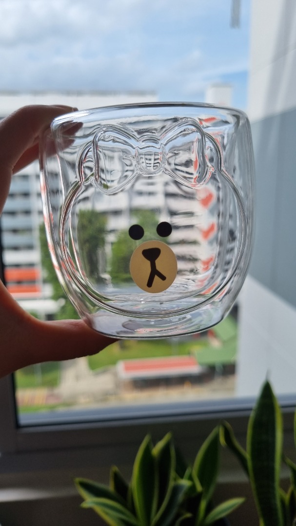 Line friends Choco Bear Cup double glass, Furniture & Home Living ...