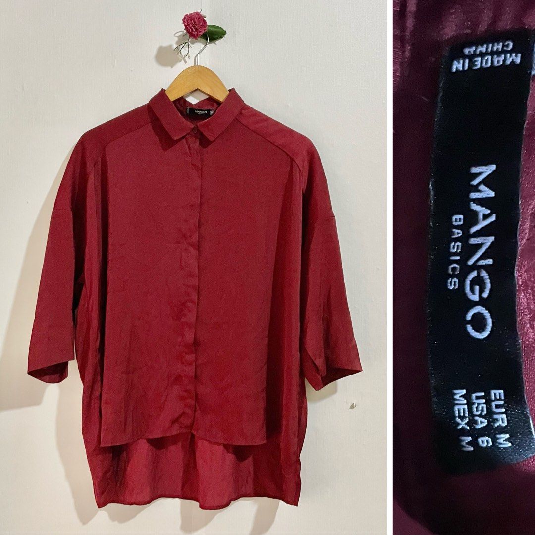 Mango Burgundy Oversized drape boxy top, Women's Fashion, Tops, Blouses ...
