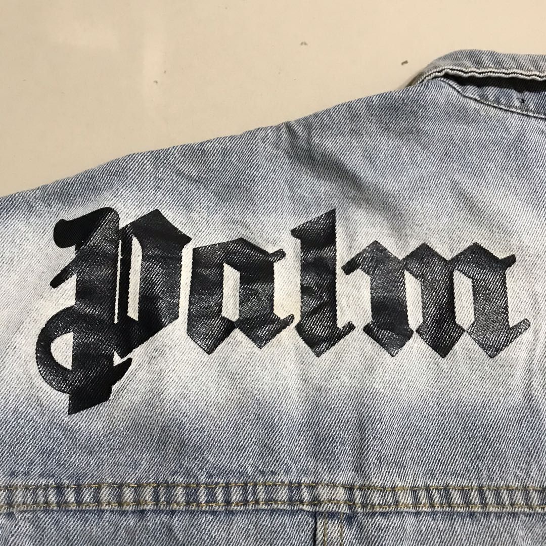 Palm Angels Big Script Logo Denim Jacket, Men's Fashion, Coats, Jackets ...