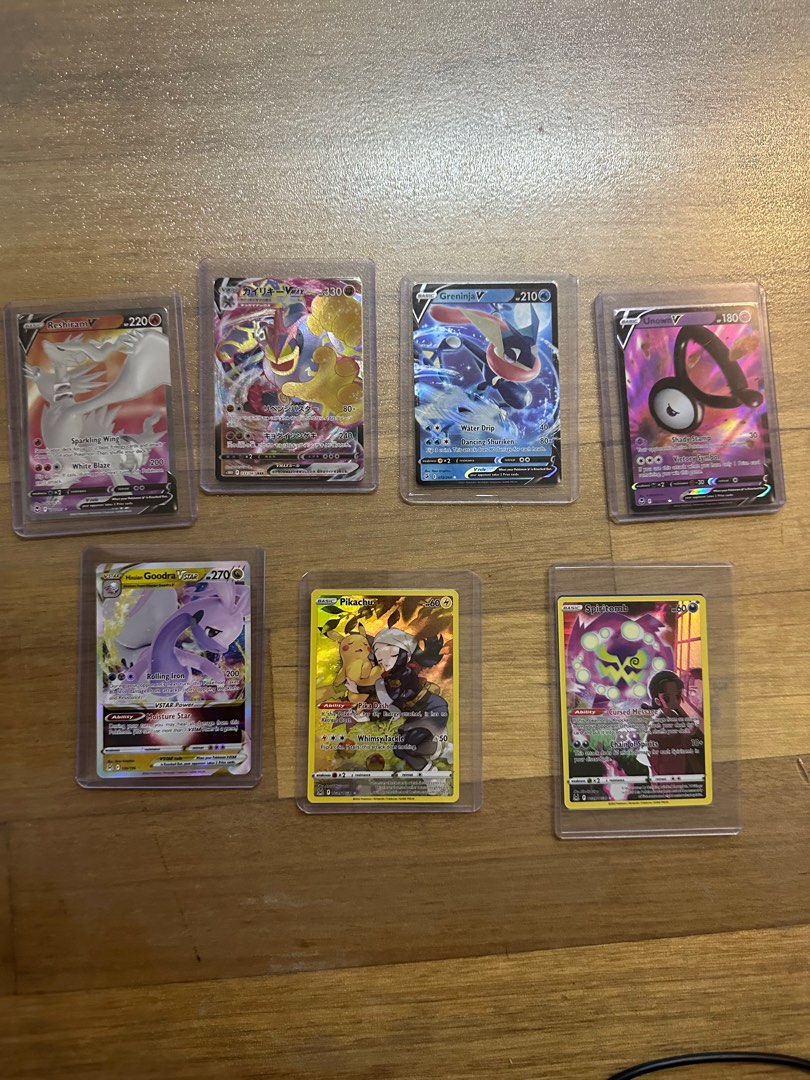 Pokemon cards pikachu reshiram v greninja v unown v machamp vmax ...