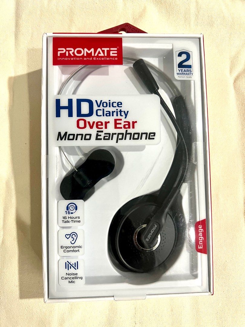 Promate HD VOICE CLARITY Over Ear Mono Earphone, Audio, Headphones & Headsets on Carousell