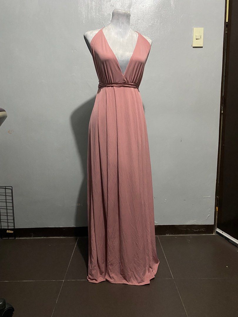 Sexy low cleavage nude pink gown, Women's Fashion, Dresses & Sets ...