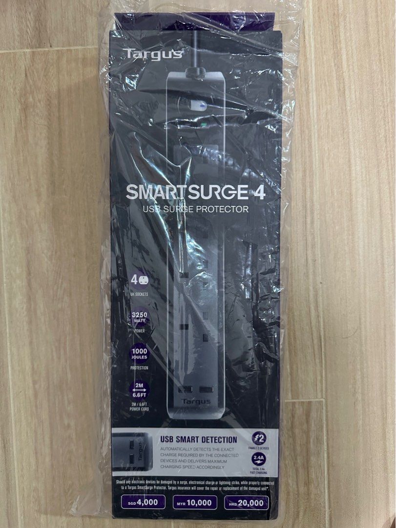 Targus Smart Surge 4 USB Surge Protector 拖板 插頭, 電腦＆科技, 電腦周邊及配件, 電腦充電器 - Carousell
