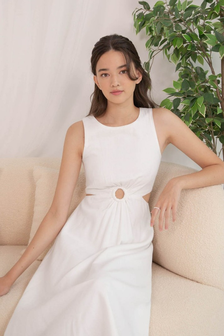 The Willow Label (TWL) Zelda Linen Cutout Dress (White), Women's ...