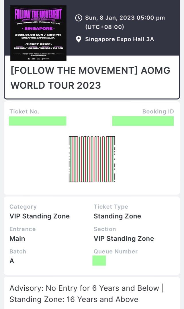 [WTS] 1x Batch A VIP Stdg ticket / AOMG Follow the Movement World Tour ...