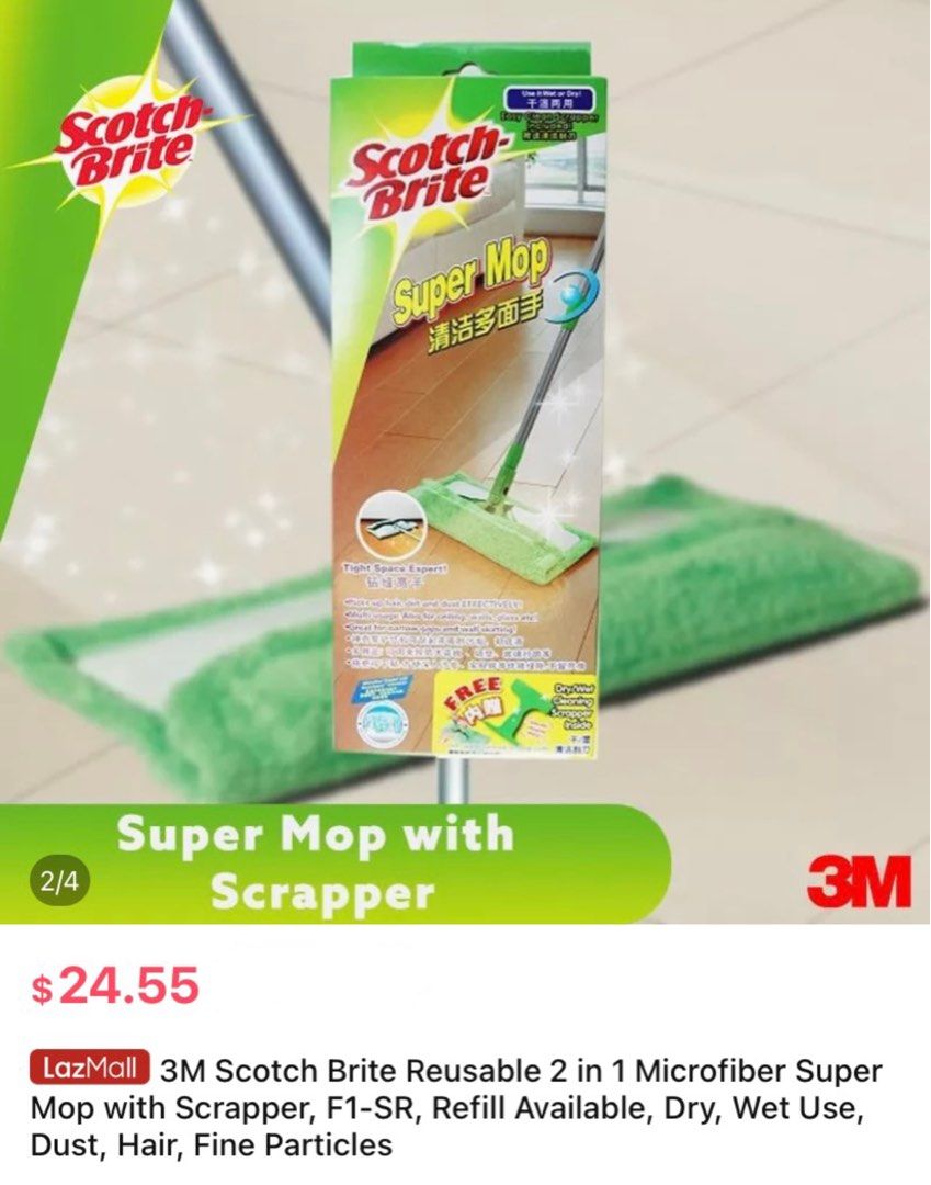 3M Scotch Flat Mop with scraper, Furniture & Home Living, Cleaning ...