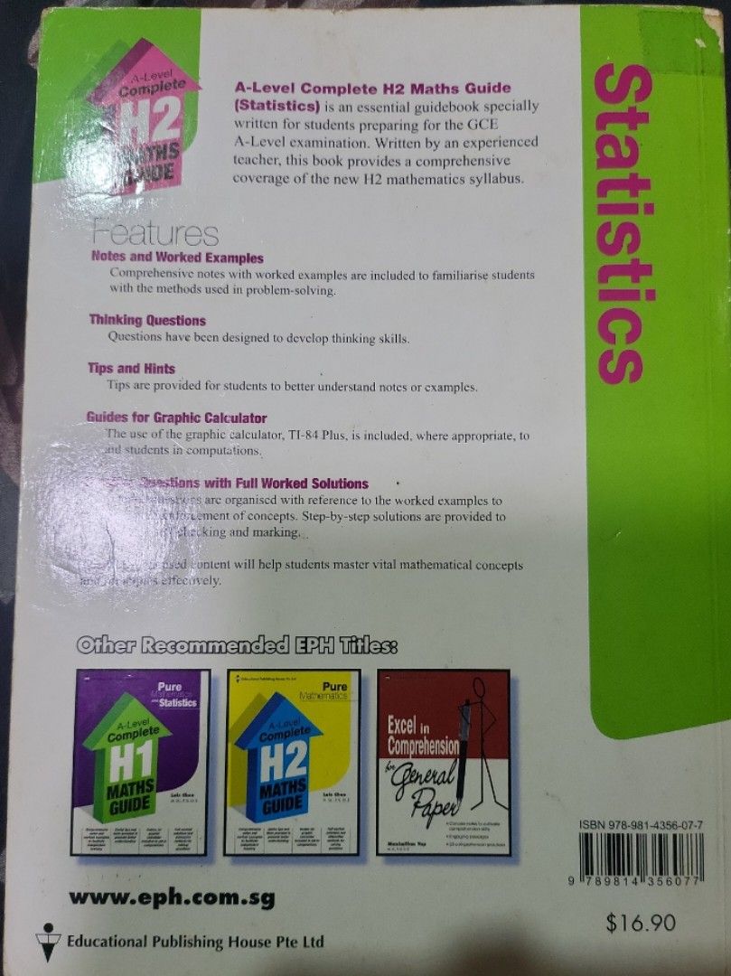 A Level Complete H2 Maths Guide for A level Statistics by EPH, Hobbies ...