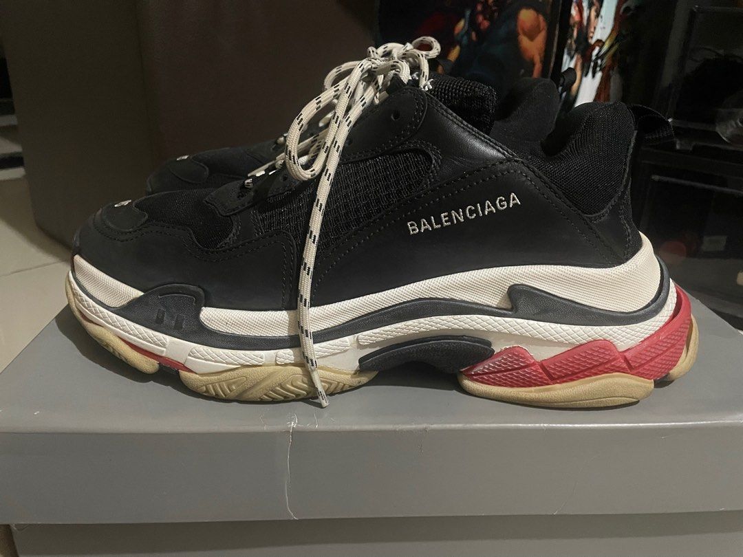 Balenciaga Triple S Men Black White Red 45, Men's Fashion, Footwear ...
