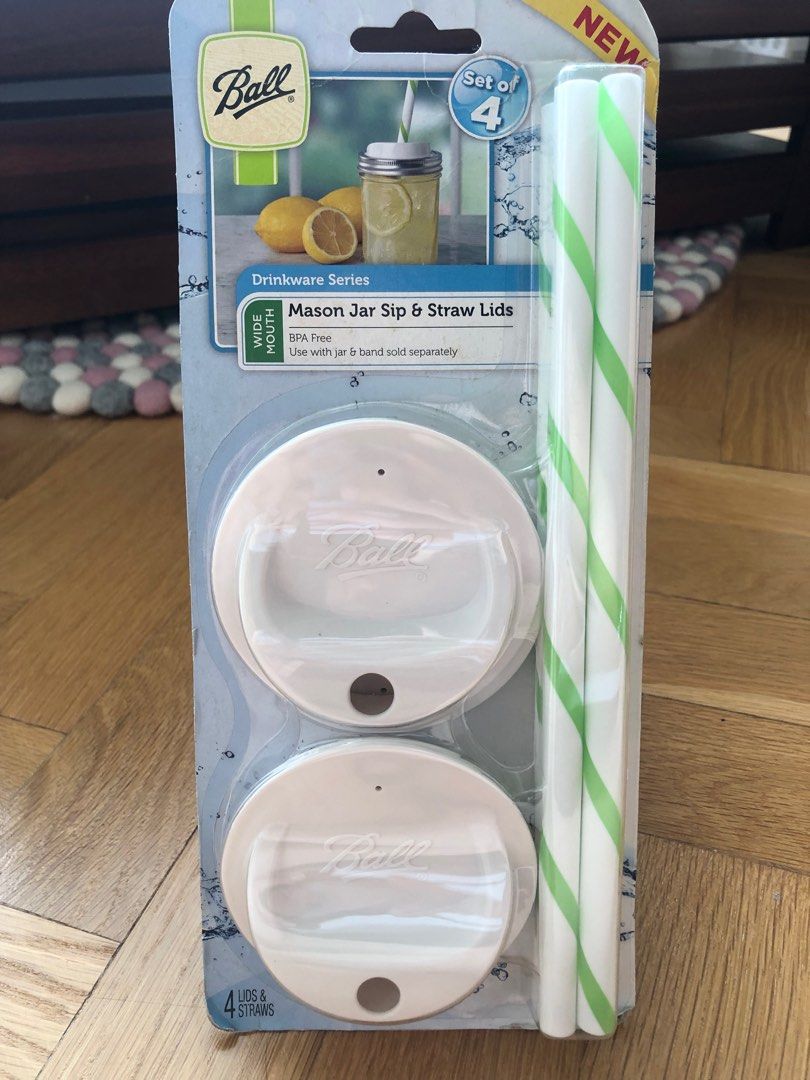 Ball Wide Mouth Mason Jar Straw Lid, Furniture & Home Living ...