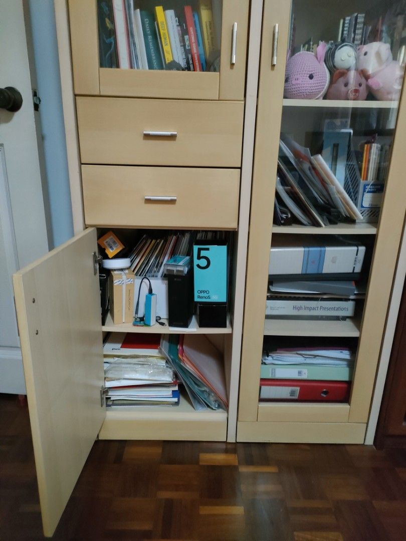 Book storage cabinet cupboard bookcase with glass door for study room ...