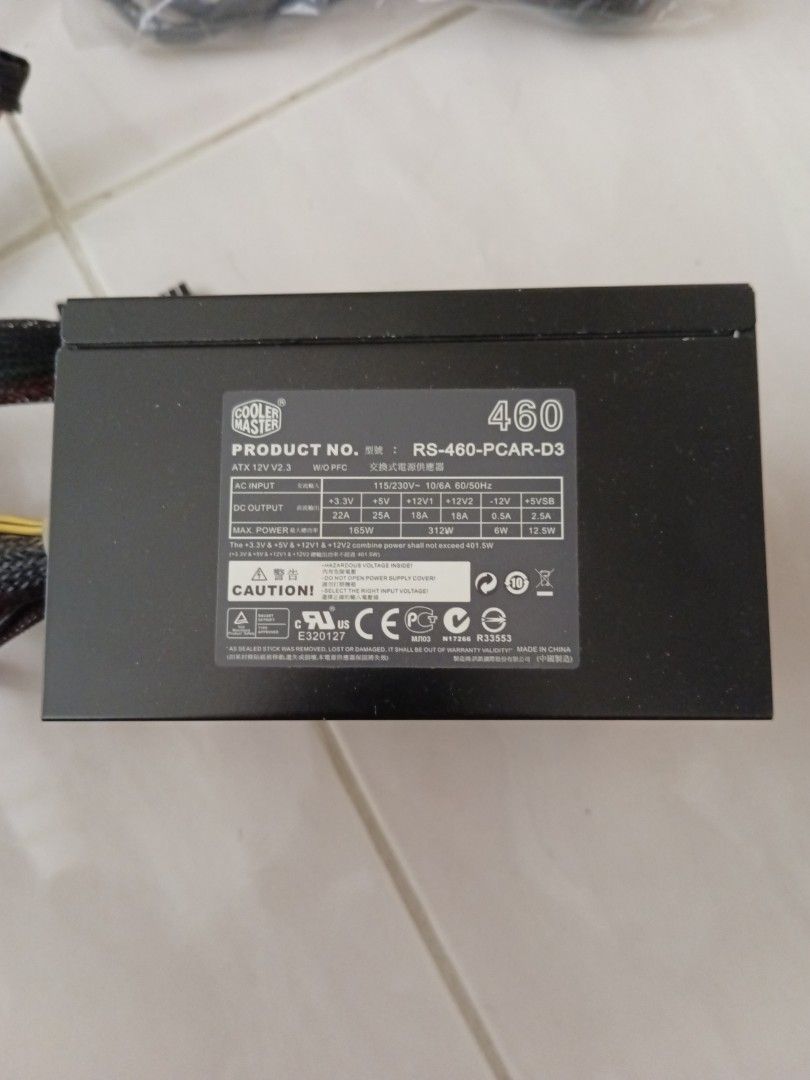 Cooler Master RS-460 460W ATX power supply, Computers & Tech, Parts ...