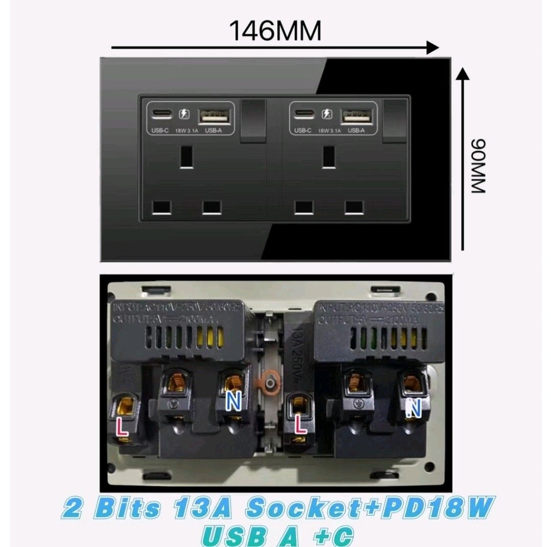 Double wall Socket with USB c + USB a, TV & Home Appliances, Other Home ...