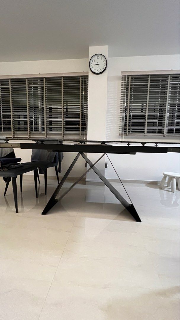 Extendable Dining Table Set - Glass Top Sintered Stone Surface ...