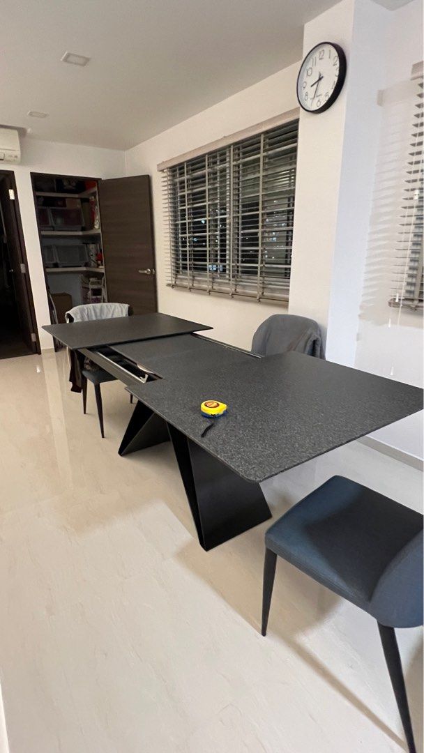 Extendable Dining Table Set - Glass Top Sintered Stone Surface ...