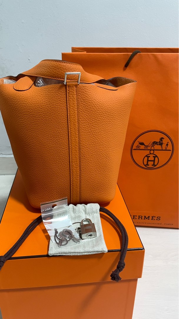 Hermes Picotin 18 Lock Taurillon Clemence Signature Orange, Luxury ...