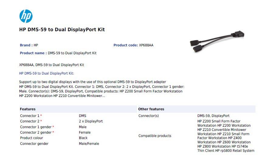HP DMS-59 to Dual DisplayPort Adapter, Computers & Tech, Parts ...