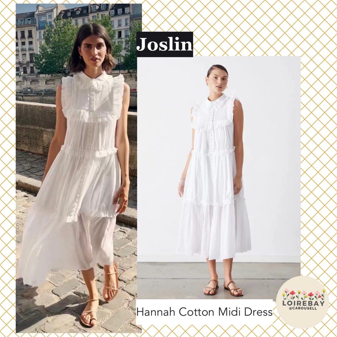Joslin Hannah Cotton voile white Ramie midi dress, Women's Fashion ...