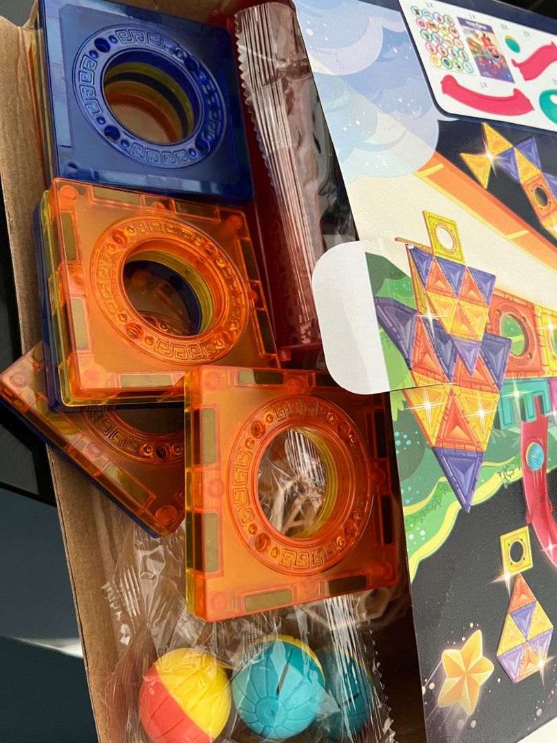 Magic magnetic tiles blocks toy marble run with lights construction set ...