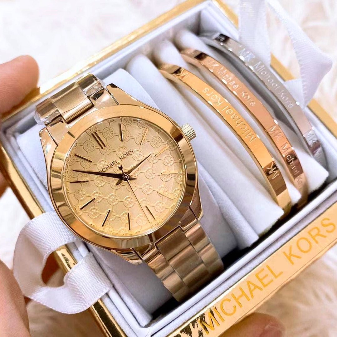 MK SET SLIM RUNWAY WITH BANGLES AUTHENTIC WATCH, Women's Fashion ...