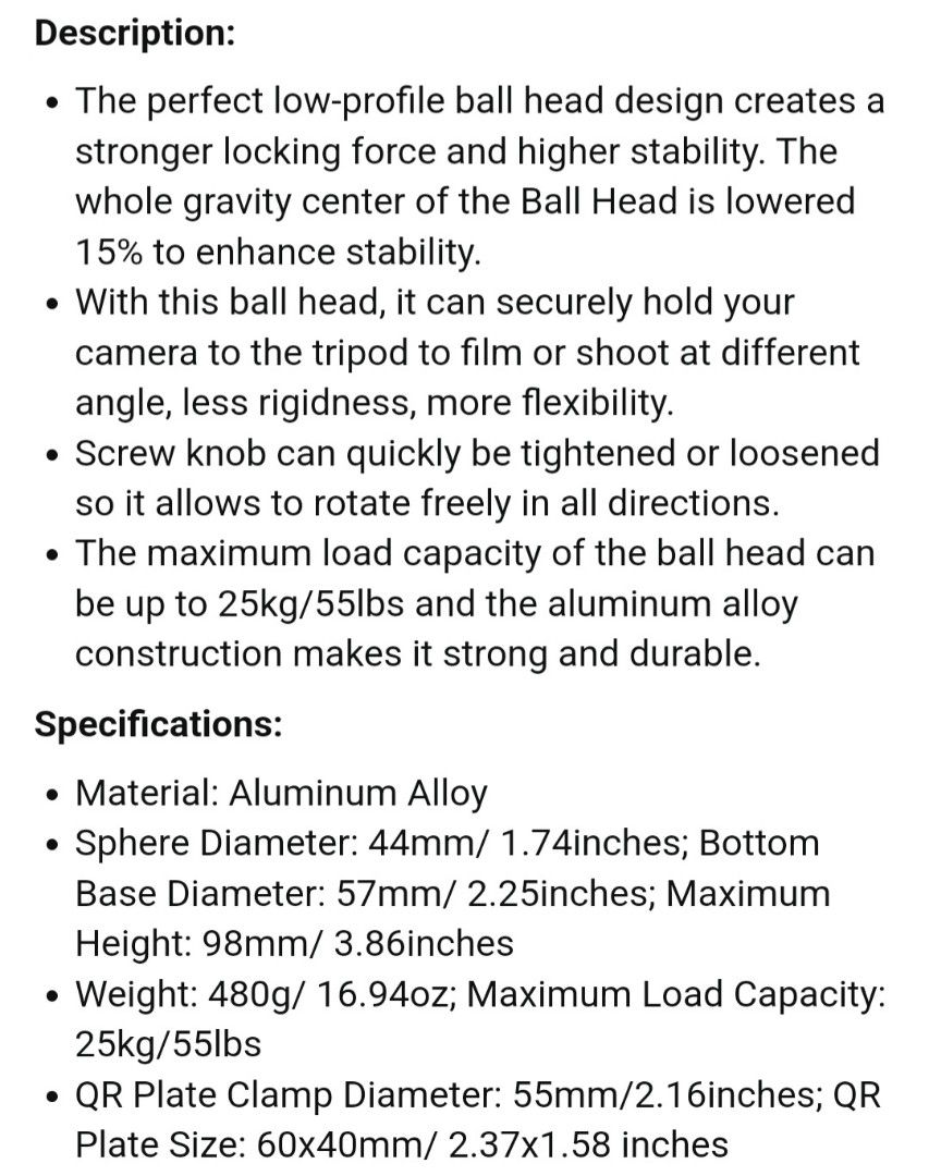 Neewer 44mm Low Profile Ball Head, Photography, Photography Accessories ...