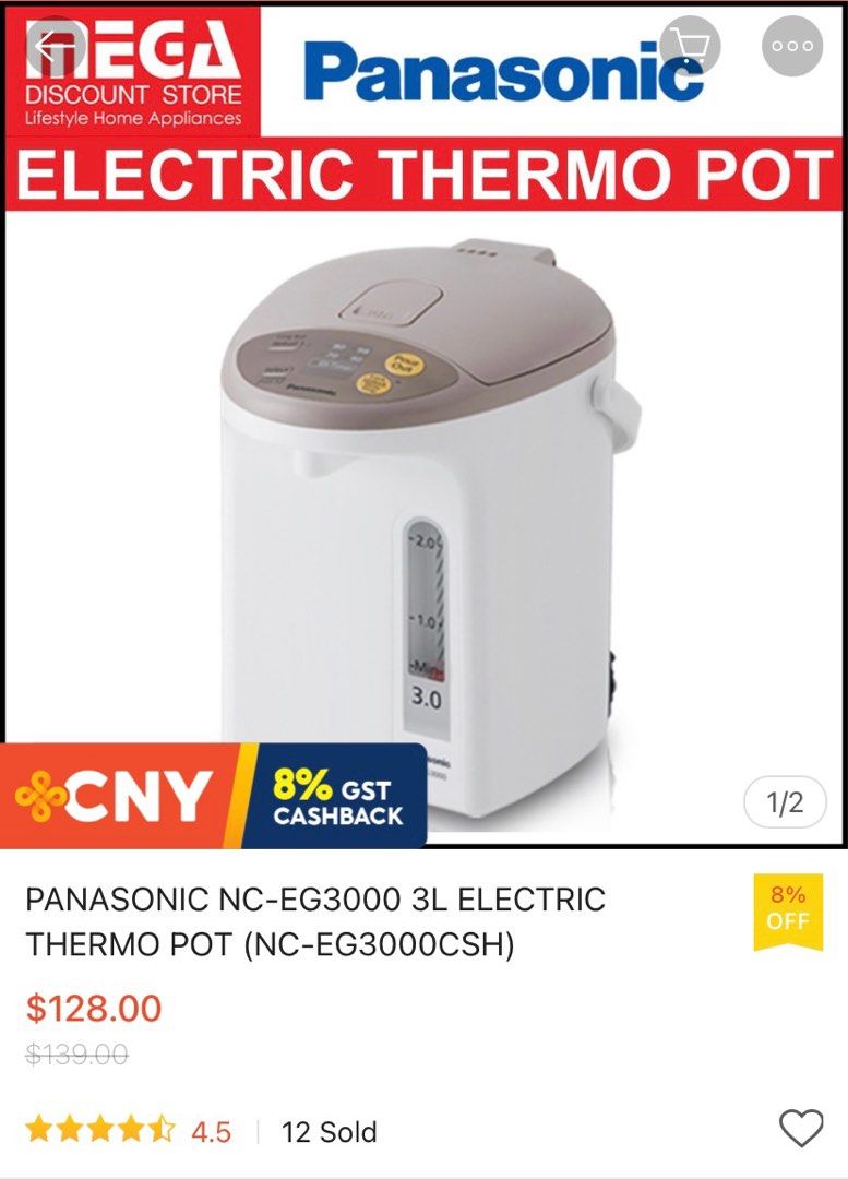 Panasonic Hot Water Pot NC-EG3000, TV & Home Appliances, Kitchen ...