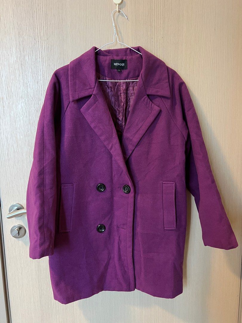 Purple Wool Coat, Women's Fashion, Coats, Jackets and Outerwear on ...