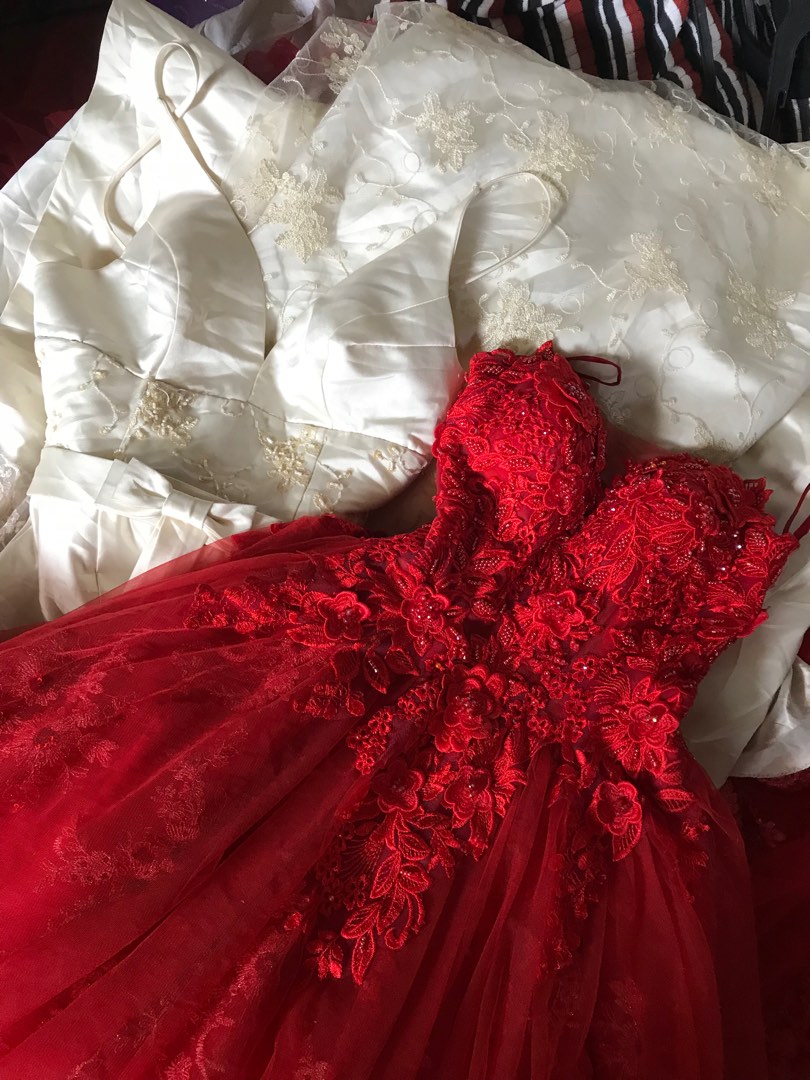 Free Corset Red Ball Gown And Champagne Minimalist Gown Womens Fashion