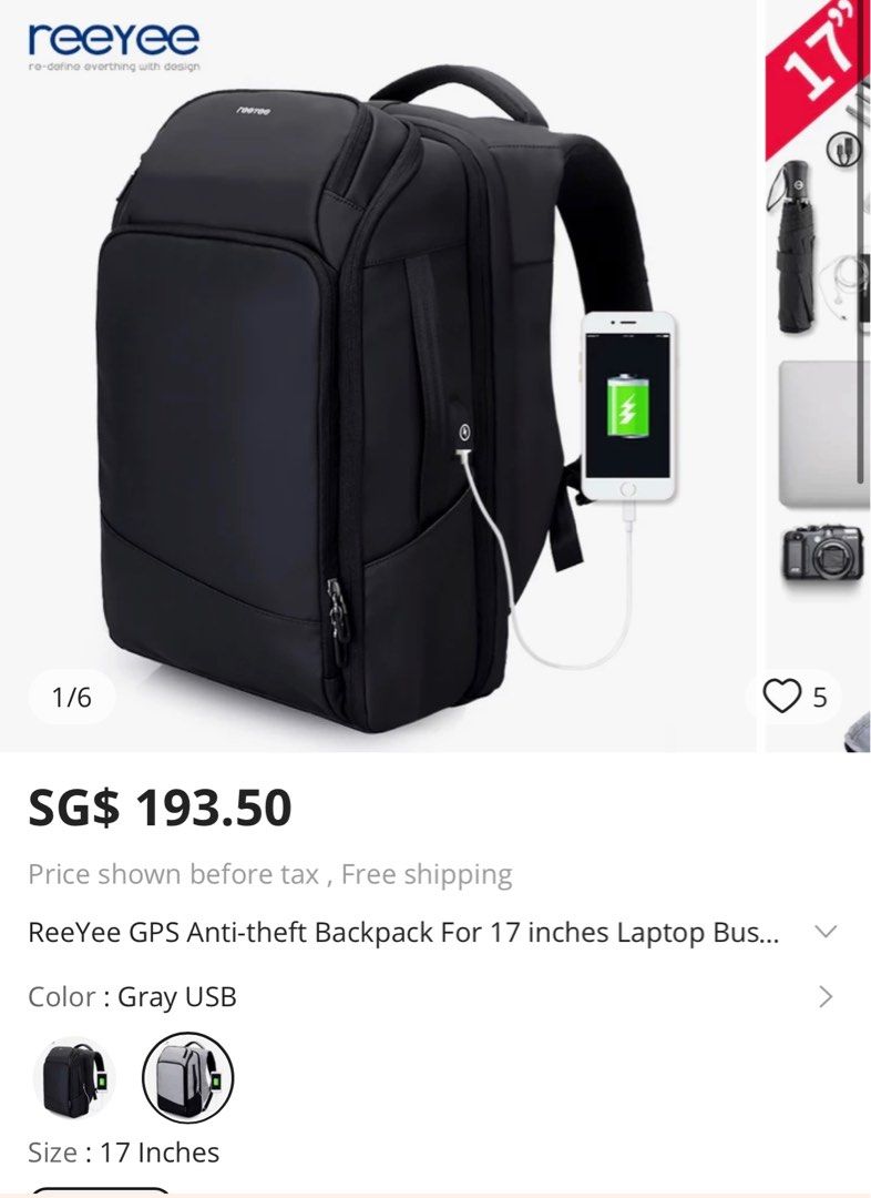 ReeYee GPS Anti-theft Backpack, Men's Fashion, Bags, Backpacks on Carousell
