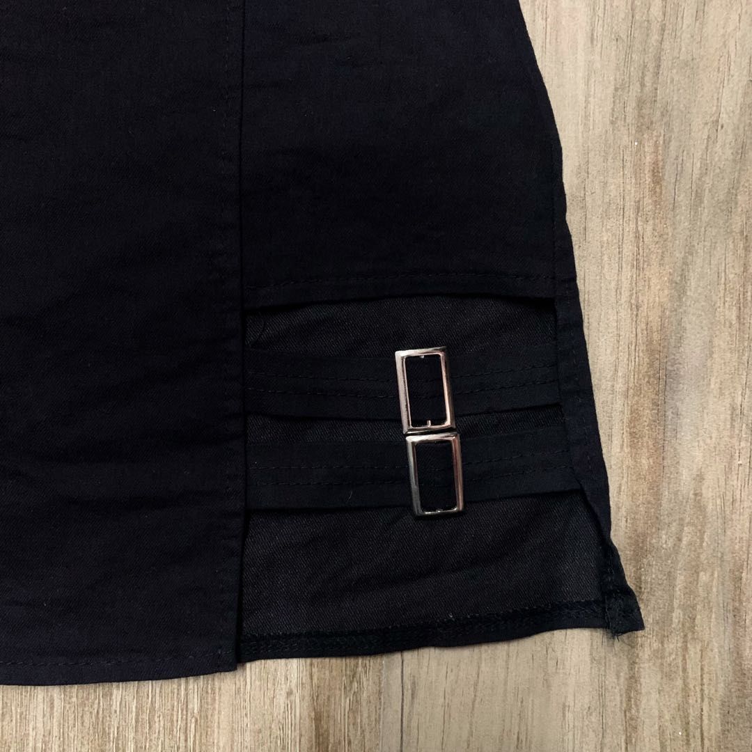 UNBRANDED korean black belt straps buckled slit mafia mini skirt, Women ...