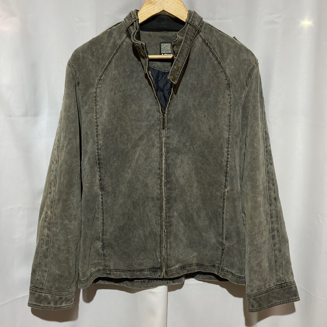 Vintage Distressed Acid washed denim biker jacket nylon lined Large ...