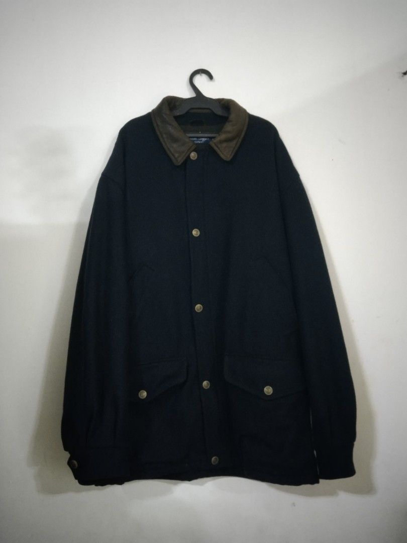 Vintage Melton Slugger Wool Jacket Leather Collar Coat, Men's Fashion ...