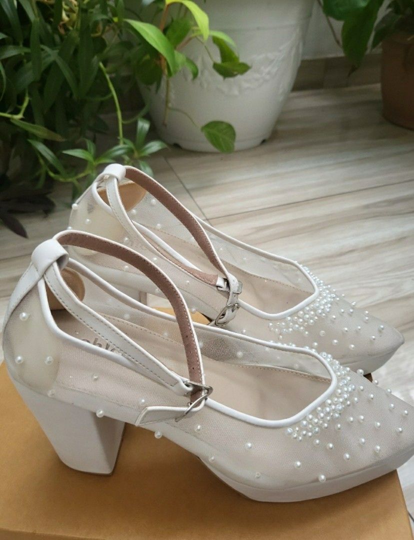 WEDDING SHOES CUSTOM PEARLS MEWAH SEPATU AKAD NIKAH, Fesyen Wanita ...
