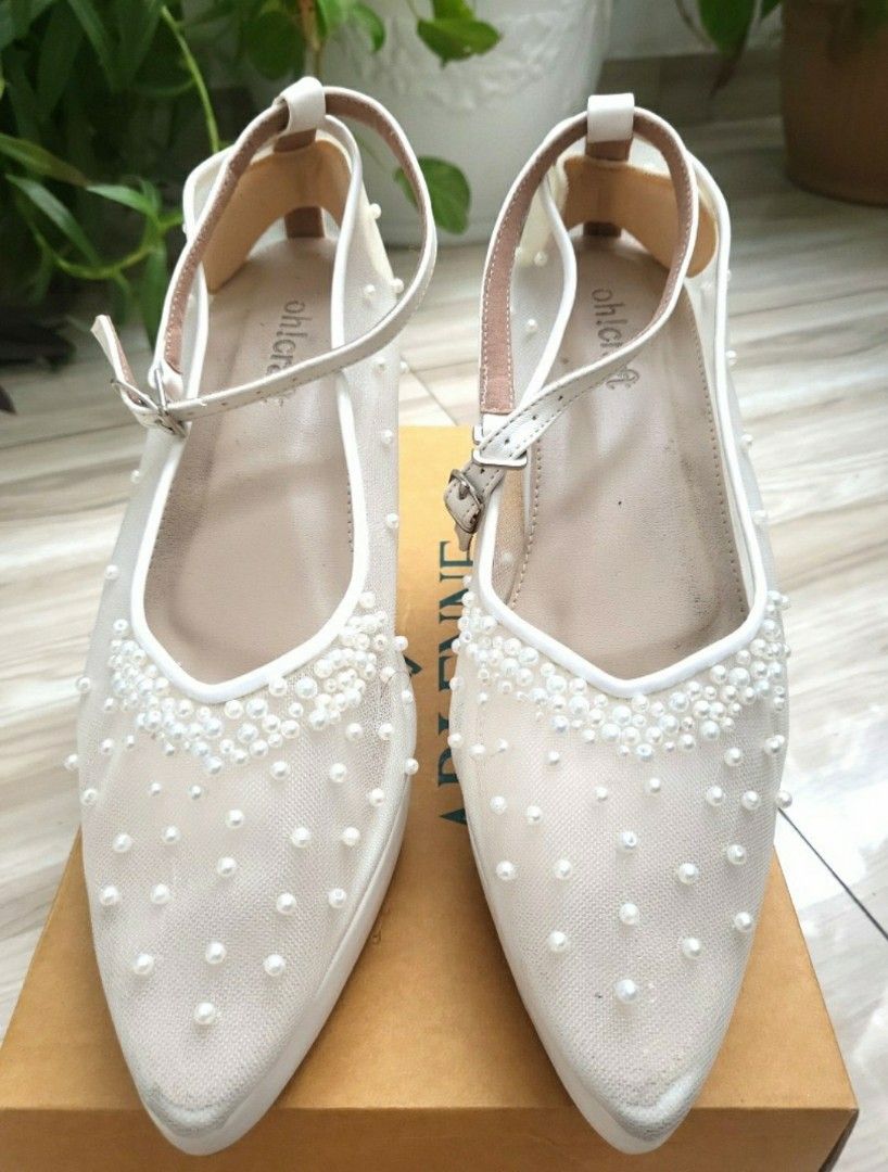 WEDDING SHOES CUSTOM PEARLS MEWAH SEPATU AKAD NIKAH, Fesyen Wanita ...